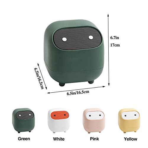 ENNTJOOY Cute Mini Ninja Desktop Trash Can Double Press Trash Can with Lid Suitable for Bathroom Vanity, Desktop, Office or Coffee Table, Green