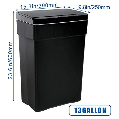 Automatic Trash Can 13 Gallon Garbage Bin Waste Bins with Lid Garbage Can Touch Free Trash Can Sensor Kitchen Waste Bin for Bedroom Bathroom Home Office, Black