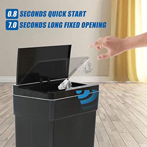 Automatic Trash Can 13 Gallon Garbage Bin Waste Bins with Lid Garbage Can Touch Free Trash Can Sensor Kitchen Waste Bin for Bedroom Bathroom Home Office, Black