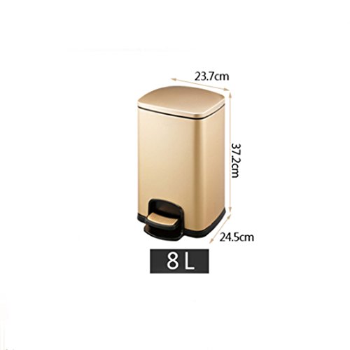 Trash Can 30 Liter/8 Gallon Stainless Steel Rectangular Kitchen Step, Ashbin/Rubbish Bin Anti-Fingerprint with Lid, Large Kitchen Garbage Can with Double Layer Foot Pedal (Color : Gold, Size : 8l)