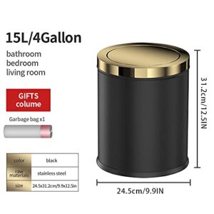 LEASYLIFE Bathroom Garbage can with lid, Trash Can with Flipping Lid, 4gallon,Garbage cans for Kitchen，Living Room. Metallic Gold (Black)