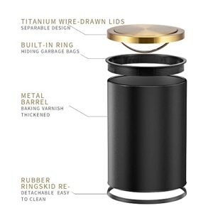 LEASYLIFE Bathroom Garbage can with lid, Trash Can with Flipping Lid, 4gallon,Garbage cans for Kitchen，Living Room. Metallic Gold (Black)