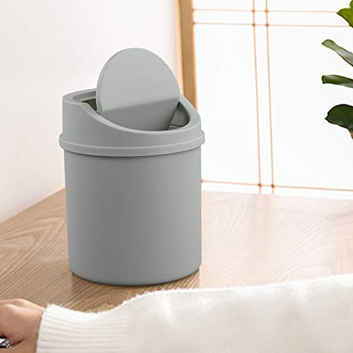 CadineUS 2 Liter Mini Desktop Trash Can with Swing Lid Tiny Garbage Can Trash Bin (Grey)