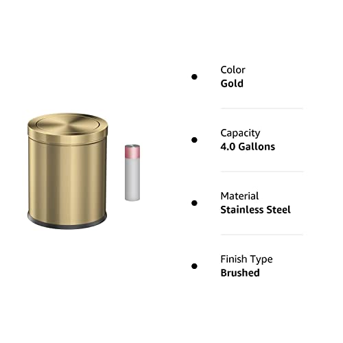 keling 15L/4gallon, Stainless Steel Trash can,Bathroom Garbage can with lid,Trash Can with Flipping Lid, Garbage cans for Kitchen,Living Room. Metallic Gold (Gold)