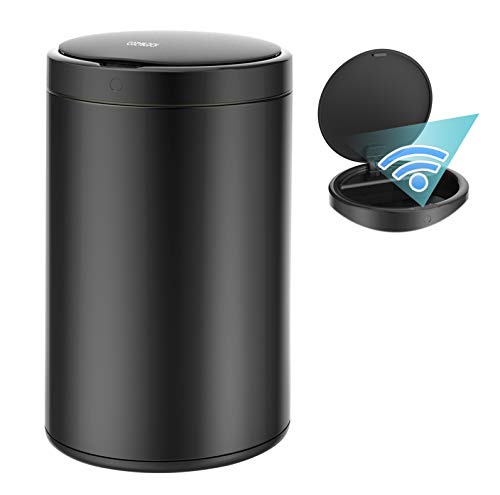 CozyBlock 3.2 Gallon 12L Automatic Trash Can, Stainless Steel Touchless Motion Sensor Bin, Quiet Soft Close Lid, IPX4 Waterproof (Black Stainless Steel)