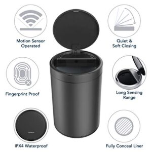 CozyBlock 3.2 Gallon 12L Automatic Trash Can, Stainless Steel Touchless Motion Sensor Bin, Quiet Soft Close Lid, IPX4 Waterproof (Black Stainless Steel)