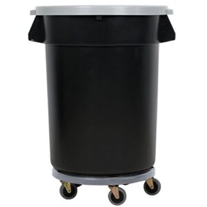 tabletop king 32 gallon gray/black trash can, lid, and dolly kit