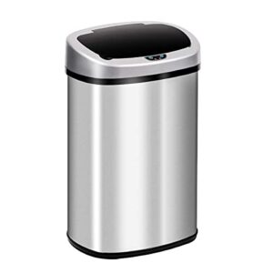 13 gallon kitchen trash can touch free automatic stainless steel trash can electronic touchless motion sensor automatic trash can with lid home bathroom office restroom brushed large dustbin,50l