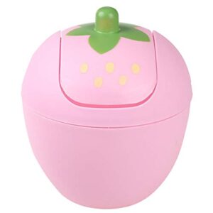 mini desktop trash can plastic strawberry swing lid countertop trash bin tiny waste bin makeup pad garbage holder for coffee table kitchen(pink) rubbish bin trash bin small trash bin