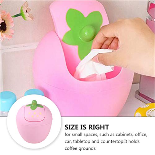 Mini Desktop Trash Can Plastic Strawberry Swing Lid Countertop Trash Bin Tiny Waste Bin Makeup Pad Garbage Holder for Coffee Table Kitchen(Pink) Rubbish bin Trash bin Small Trash bin