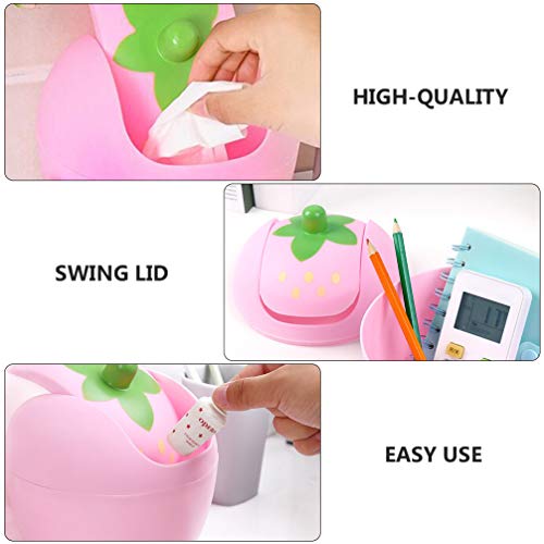 Mini Desktop Trash Can Plastic Strawberry Swing Lid Countertop Trash Bin Tiny Waste Bin Makeup Pad Garbage Holder for Coffee Table Kitchen(Pink) Rubbish bin Trash bin Small Trash bin