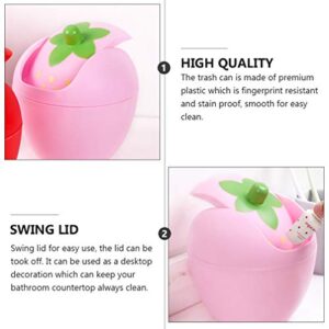 Mini Desktop Trash Can Plastic Strawberry Swing Lid Countertop Trash Bin Tiny Waste Bin Makeup Pad Garbage Holder for Coffee Table Kitchen(Pink) Rubbish bin Trash bin Small Trash bin