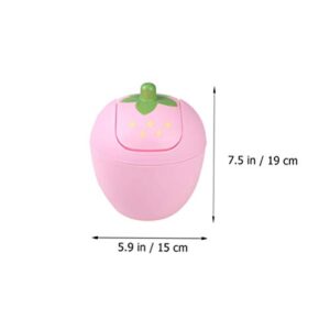 Mini Desktop Trash Can Plastic Strawberry Swing Lid Countertop Trash Bin Tiny Waste Bin Makeup Pad Garbage Holder for Coffee Table Kitchen(Pink) Rubbish bin Trash bin Small Trash bin