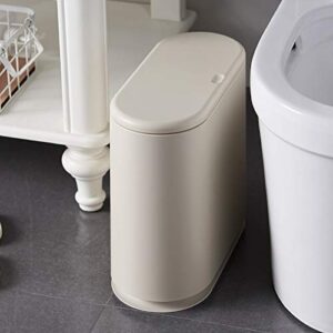 HANAMYA 8 Liter Slim Trash Can with Press Top Lid, Garbage Bin, for Home, Office, Bathroom, White