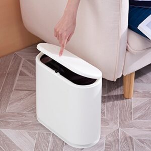 HANAMYA 8 Liter Slim Trash Can with Press Top Lid, Garbage Bin, for Home, Office, Bathroom, White