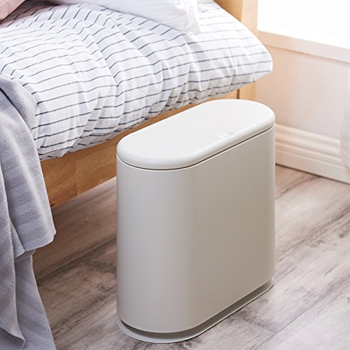 HANAMYA 8 Liter Slim Trash Can with Press Top Lid, Garbage Bin, for Home, Office, Bathroom, White