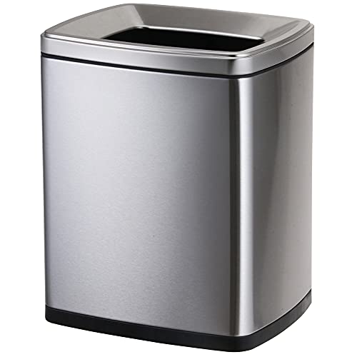 LEASYLIFE Stainless Steel Rectangular Shape Open top Trash can, Bathroom Garbage can, Kitchen, Office, Split Design Household Trash can，Double bin (4gallon Silver)