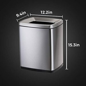 LEASYLIFE Stainless Steel Rectangular Shape Open top Trash can, Bathroom Garbage can, Kitchen, Office, Split Design Household Trash can，Double bin (4gallon Silver)