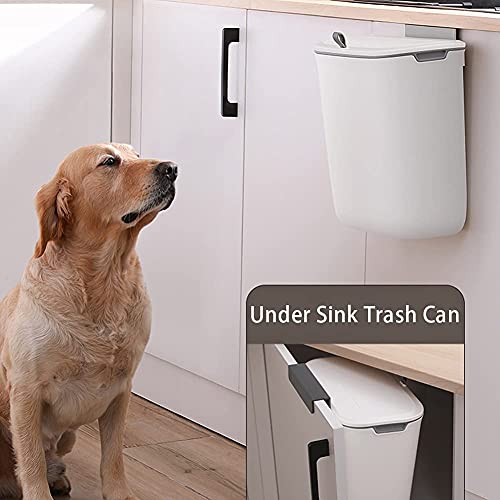 Hanging Trash Can with Lid for Kitchen Cabinet Door, 2.3 Gallon Wall Mounted Garbage Can Kitchen Compost Bin for Countertop or Under Sink