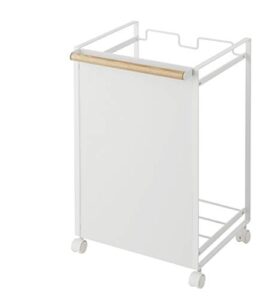 yamazaki home concealed rolling sorter-garbage storage basket on wheels | steel + wood | trash can-kitchen, one size, white