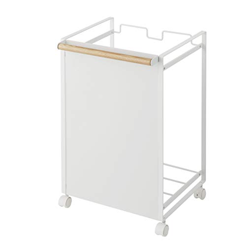 Yamazaki Home Concealed Rolling Sorter-Garbage Storage Basket On Wheels | Steel + Wood | Trash Can-Kitchen, One Size, White