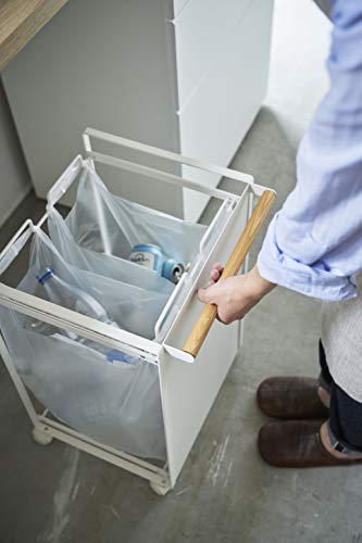 Yamazaki Home Concealed Rolling Sorter-Garbage Storage Basket On Wheels | Steel + Wood | Trash Can-Kitchen, One Size, White