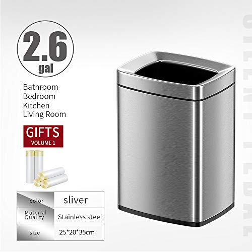 LEASYLIFE 10L/2.6 Gallon Stainless Steel Square Trash can, Compact Garbage Bin, Kitchen, Office, Split Design Household Trash can (Sliver)