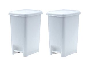 superio 10.5 gallon slim step on pedal plastic trash can, waste bin for under desk, office, bedroom, bathroom- 42 qt beige 2 pack (white)