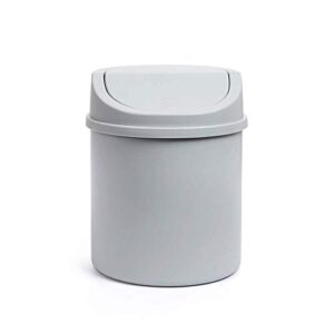 modern plastic mini wastebasket trash can for office desktop coffee table kitchen,colorful plastic trash with swing-top lid,6.7×5.1”(grey)