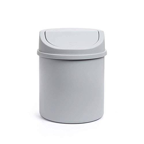 Modern Plastic Mini Wastebasket Trash Can for Office Desktop Coffee Table Kitchen,Colorful Plastic Trash with Swing-Top Lid,6.7x5.1''(Grey)