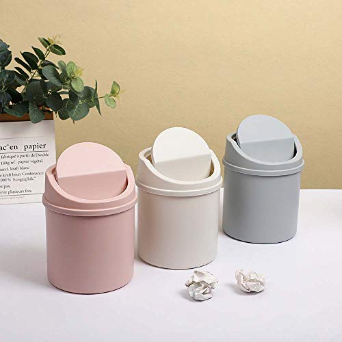 Modern Plastic Mini Wastebasket Trash Can for Office Desktop Coffee Table Kitchen,Colorful Plastic Trash with Swing-Top Lid,6.7x5.1''(Grey)