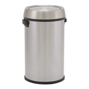 design trend round stainless steel commercial trash can with swing lid | 65 liter / 17 gallon, silver