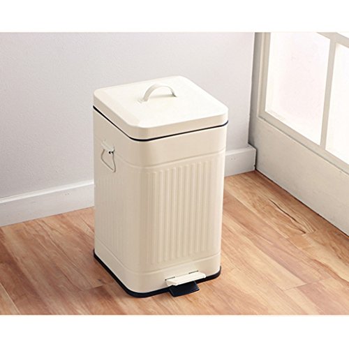 Trash Can Bathroom with Lid, Square for Bedroom with Lid and Handle, Waste Bin Soft Close, Retro Vintage Garbage Metal Cans for Office, Removable Inner Bucket