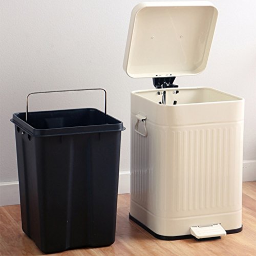 Trash Can Bathroom with Lid, Square for Bedroom with Lid and Handle, Waste Bin Soft Close, Retro Vintage Garbage Metal Cans for Office, Removable Inner Bucket