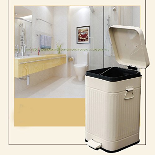 Trash Can Bathroom with Lid, Square for Bedroom with Lid and Handle, Waste Bin Soft Close, Retro Vintage Garbage Metal Cans for Office, Removable Inner Bucket