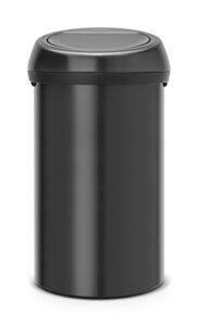 brabantia 16 gallon large kitchen touch top trash can (matt black) removable lid, soft-touch open garbage can