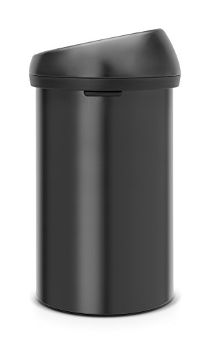 Brabantia 16 Gallon Large Kitchen Touch Top Trash Can (Matt Black) Removable Lid, Soft-Touch Open Garbage Can