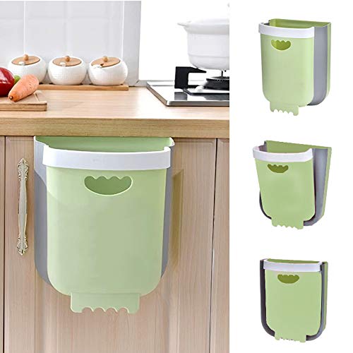 Kitchen Hanging Trash Can,Collapsible Small Garbage Bin for Kitchen Cabinet Cupboard Door, Portable Folding Home Outdoor Plastic Waste Container - 10 L / 2.6 Gallon (Green) (Green)