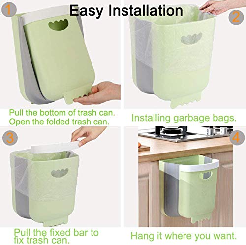 Kitchen Hanging Trash Can,Collapsible Small Garbage Bin for Kitchen Cabinet Cupboard Door, Portable Folding Home Outdoor Plastic Waste Container - 10 L / 2.6 Gallon (Green) (Green)