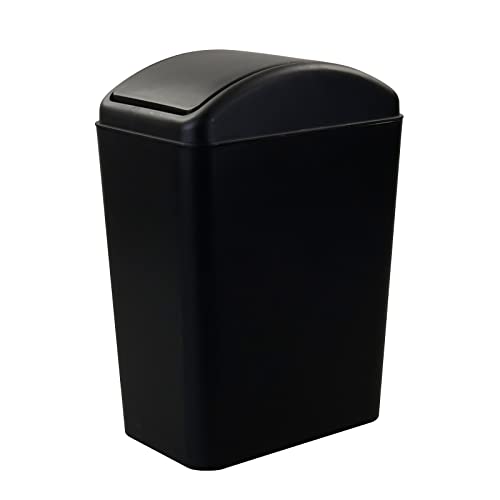 Pekky 16 L Plastic Kitchen Trash Can with Swing Lid, Black Garbage Bin