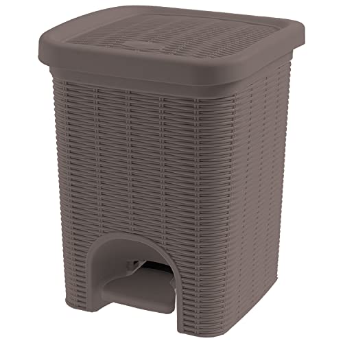 Rattan Style Plastic Garbage Can - Touchless Trash Can with Foot Pedal - Step On Trash Can with Lid - Double Barrel Trash Can for Bathroom - Kitchen Trash Can - Pop Up Trash Bin - 7.8"x12.4" - Brown