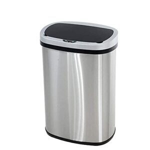 Stainless Steel 13 Gallon Touchless Trash Can with Lid, Automatic Kitchen Smart Motion Sensor Trash Garbage Bin, Anti-Fingerprint Mute Designed Trash Bin for Kitchen Living Room Office (Silver)