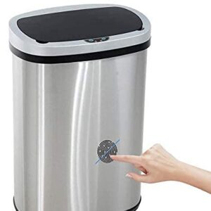 Stainless Steel 13 Gallon Touchless Trash Can with Lid, Automatic Kitchen Smart Motion Sensor Trash Garbage Bin, Anti-Fingerprint Mute Designed Trash Bin for Kitchen Living Room Office (Silver)