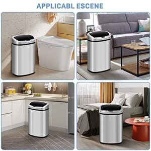 Stainless Steel 13 Gallon Touchless Trash Can with Lid, Automatic Kitchen Smart Motion Sensor Trash Garbage Bin, Anti-Fingerprint Mute Designed Trash Bin for Kitchen Living Room Office (Silver)