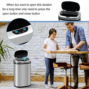 Stainless Steel 13 Gallon Touchless Trash Can with Lid, Automatic Kitchen Smart Motion Sensor Trash Garbage Bin, Anti-Fingerprint Mute Designed Trash Bin for Kitchen Living Room Office (Silver)