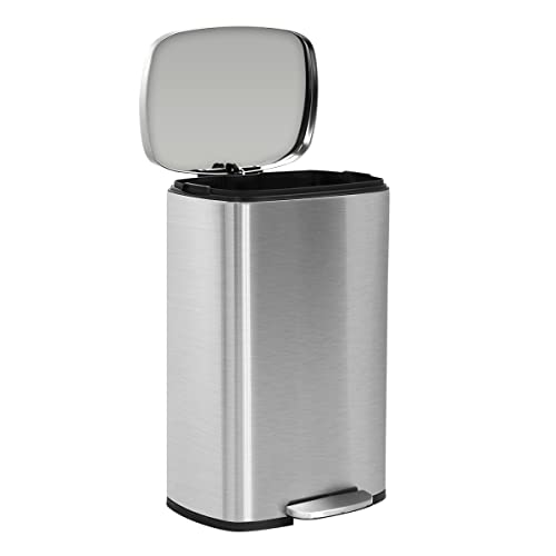 Stainless Steel Trash Can Step 13 Gallon Metal Trash Can with Lid Large Garbage Cans for Kitchen,Bathroom,Restroom Office Trash Bin Garbage Bin,Wastebasket with Pedal,Silver/Nickel