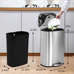 Stainless Steel Trash Can Step 13 Gallon Metal Trash Can with Lid Large Garbage Cans for Kitchen,Bathroom,Restroom Office Trash Bin Garbage Bin,Wastebasket with Pedal,Silver/Nickel