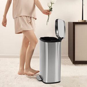 Stainless Steel Trash Can Step 13 Gallon Metal Trash Can with Lid Large Garbage Cans for Kitchen,Bathroom,Restroom Office Trash Bin Garbage Bin,Wastebasket with Pedal,Silver/Nickel