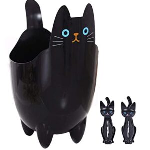 123Arts Cartoon Cat Shape ABS Table Bathroom Trash Can Storage Bucket with Cat Clips