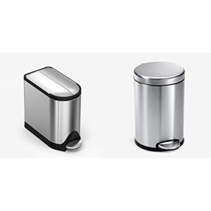 simplehuman 10 liter / 2.6 gallon butterfly lid bathroom step trash can, brushed stainless steel & gallon round bathroom step trash can, 4.5 liter / 1.2 gallon, brushed stainless steel